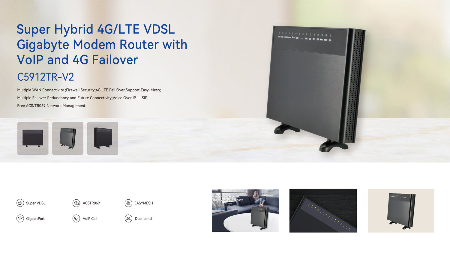 BDI Super Hybrid 4G/LTE VDSL Gigabyte Modem Router with VoIP and 4G Fa ...
