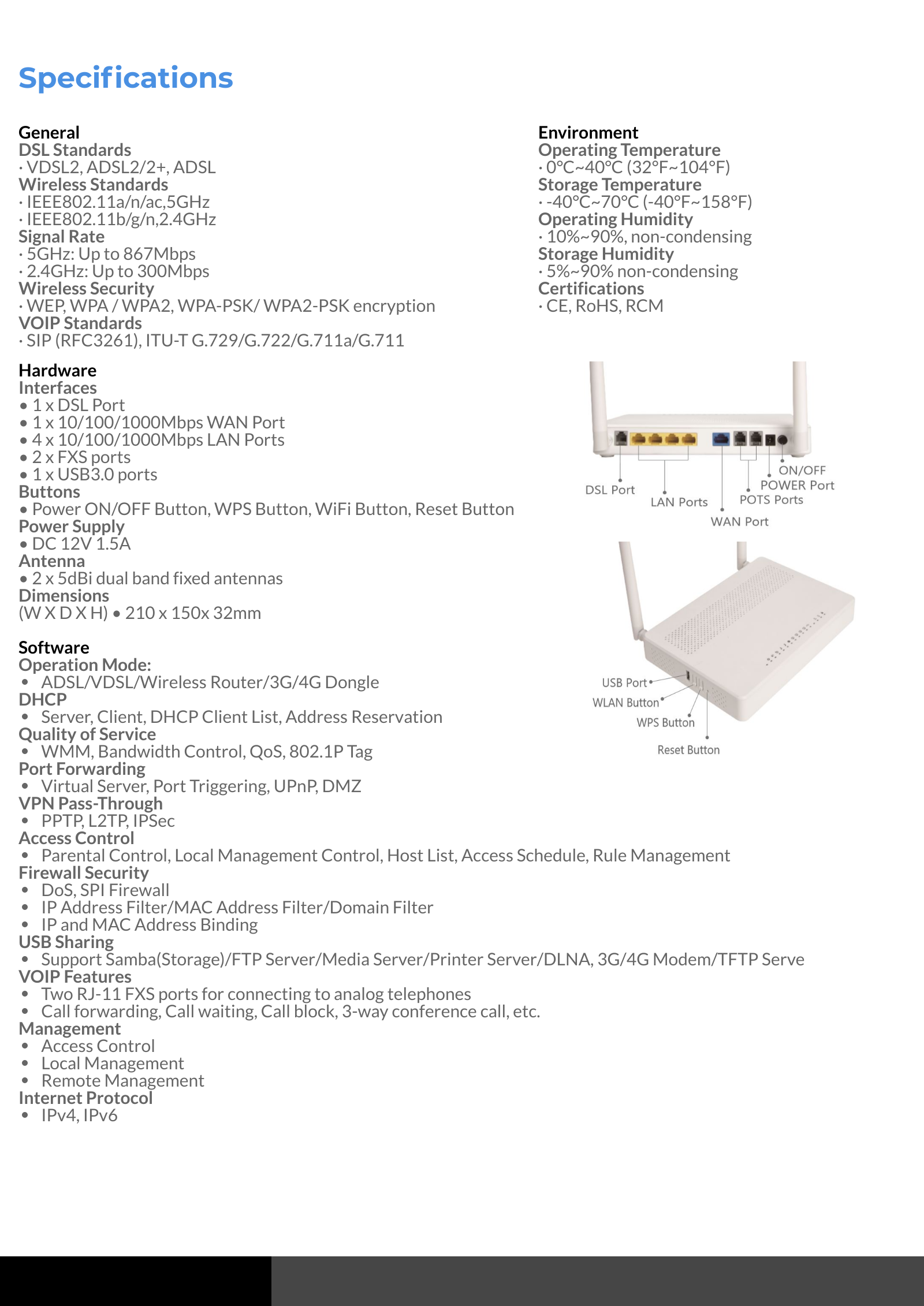 BDI AC1200 Wireless Dual Band VDSL/ADSL Modem Router with VoIP – BDI ...